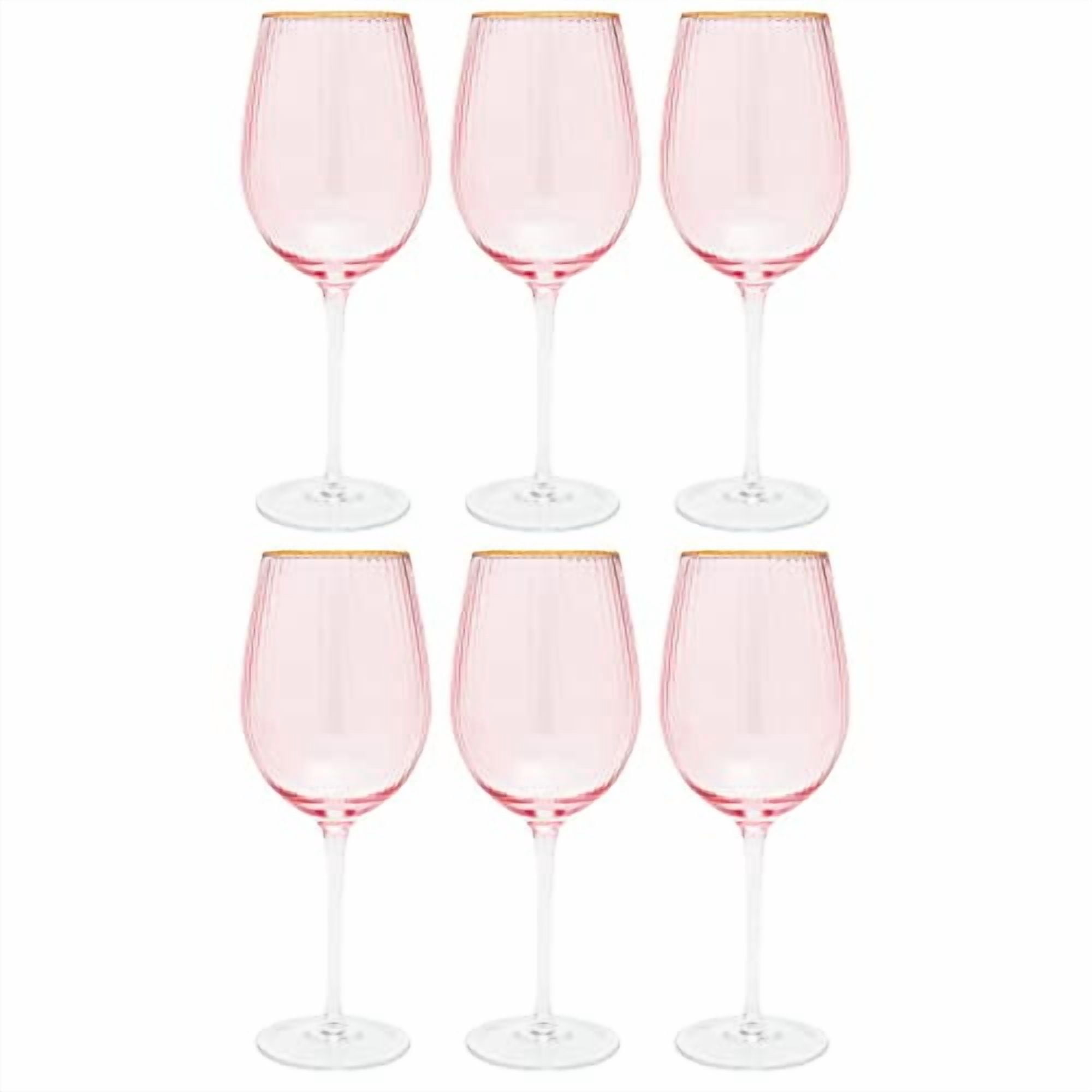 Vikko D?cor Wine Glasses, Set of 6 Peach Blown Glass with Gold Rim, 14 ...
