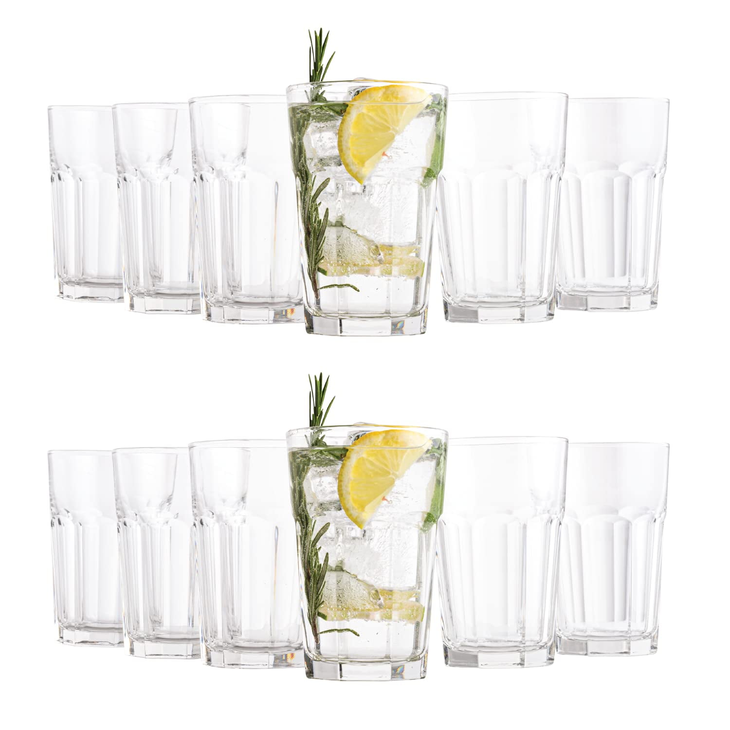Vikko Drinking Glasses, Set of 12 Thick and Durable 14 Ounce Kitchen ...