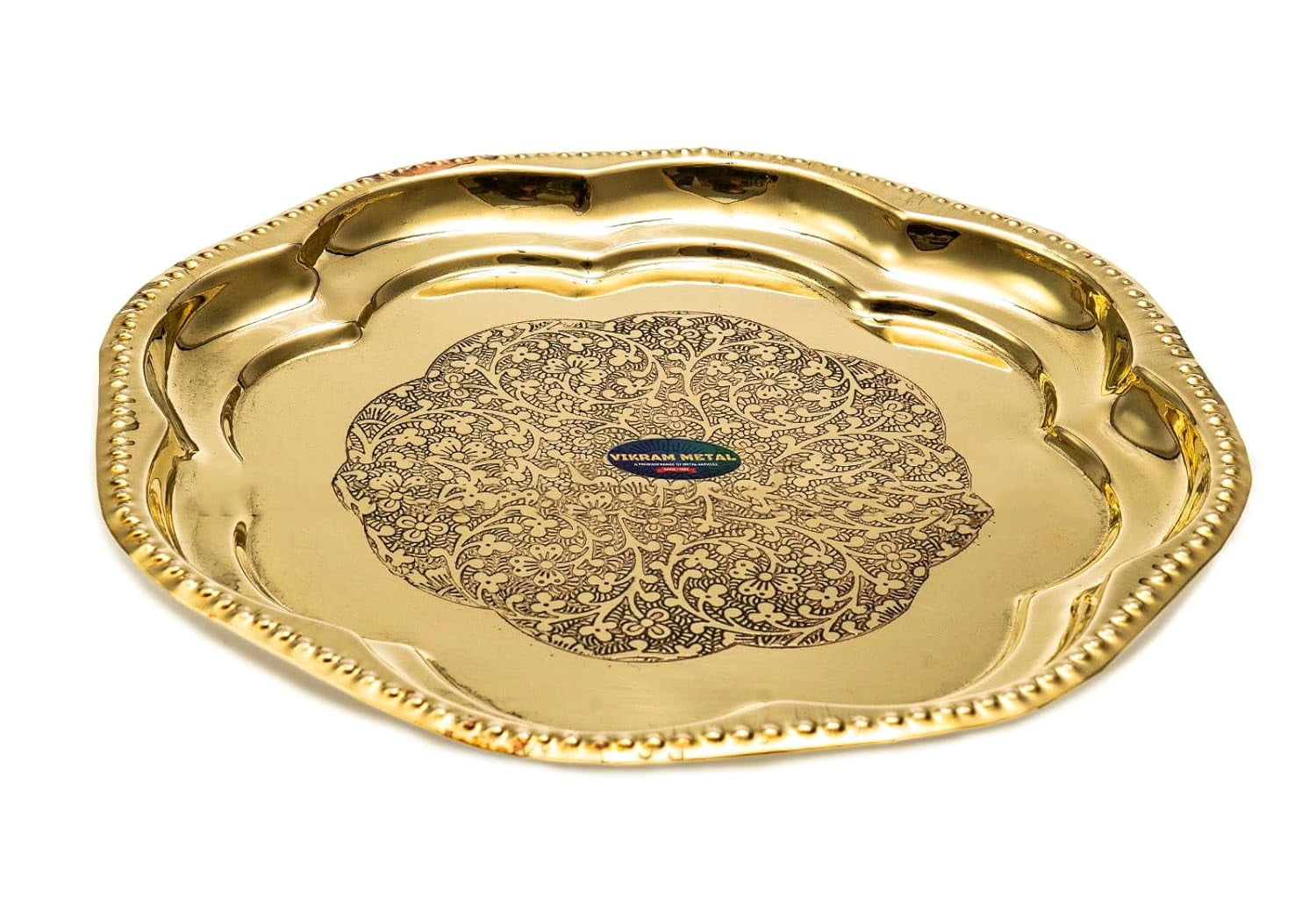 Vikram Metal Brass Puja Plate with Floral Embossed Design Brass Pooja ...