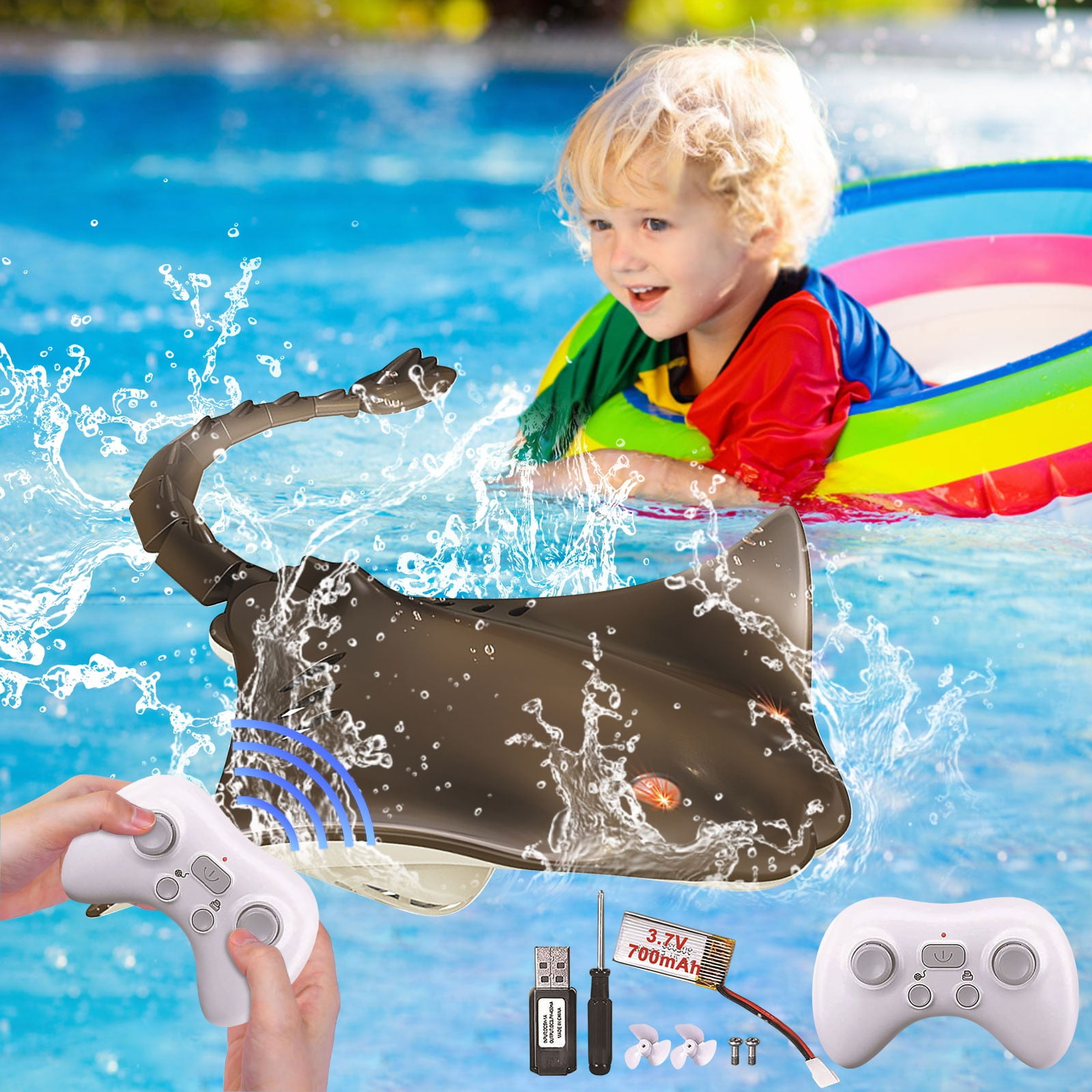 Vikszoy Remote Control Ray Toy 2.4G High Simulation Devil Ray For Pool ...