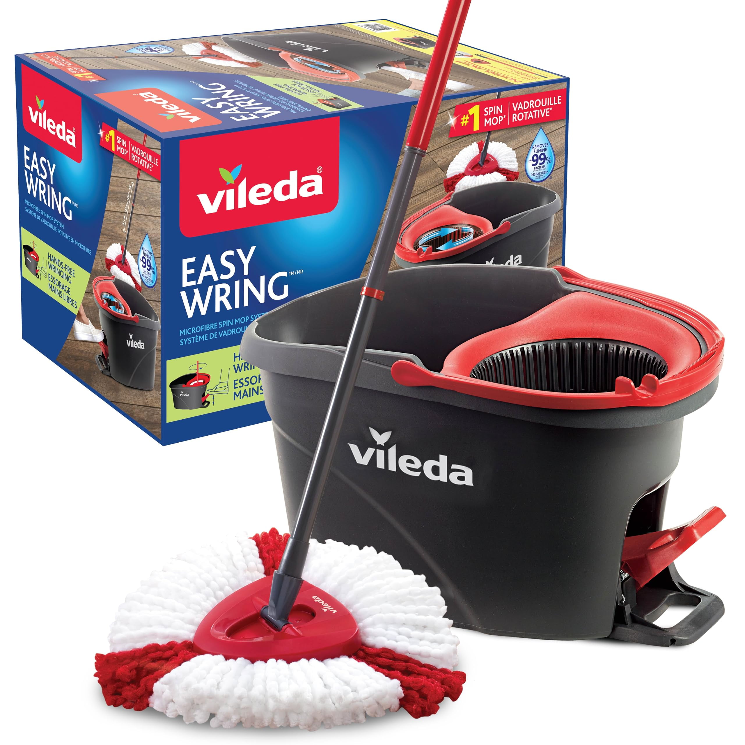 Vileda EasyWring Spin Mop & Bucket Floor Cleaning System with Power Mop Head | Hands-Free ...