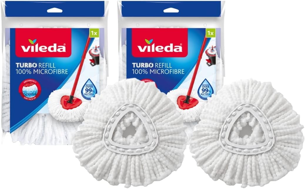 Vileda Turbo Spin Mop Refill, Pack of 2 Turbo Mop Head Replacements ...