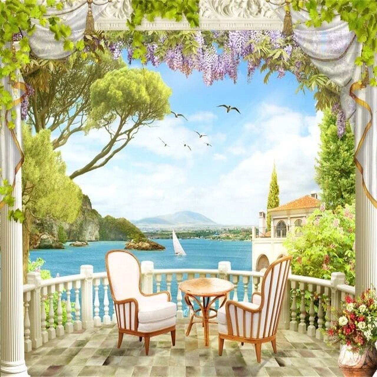 Villa Sea Arch Door Flower Scene Wedding Photographic Backdrops ...