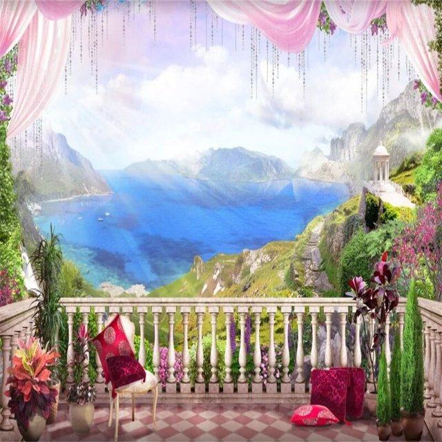 Villa Sea Arch Door Flower Scene Wedding Photographic Backdrops ...