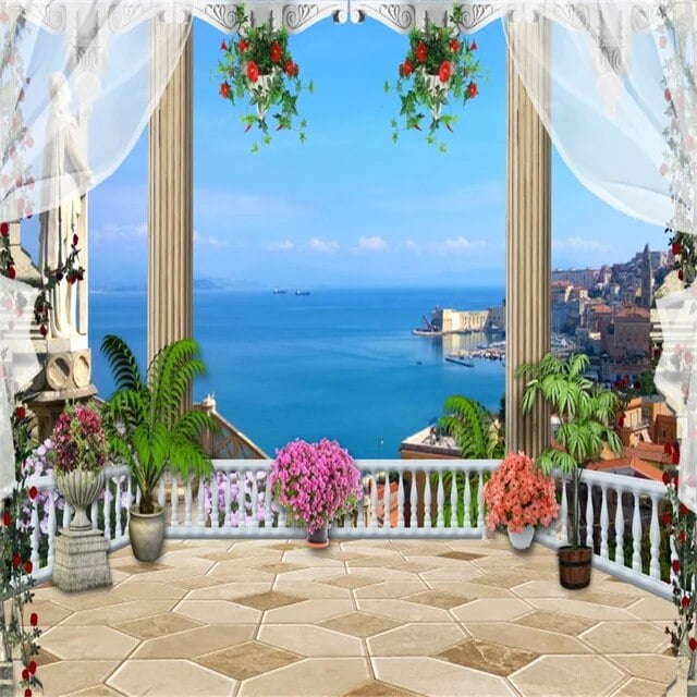 Villa Sea Arch Door Flower Scene Wedding Photographic Backdrops ...