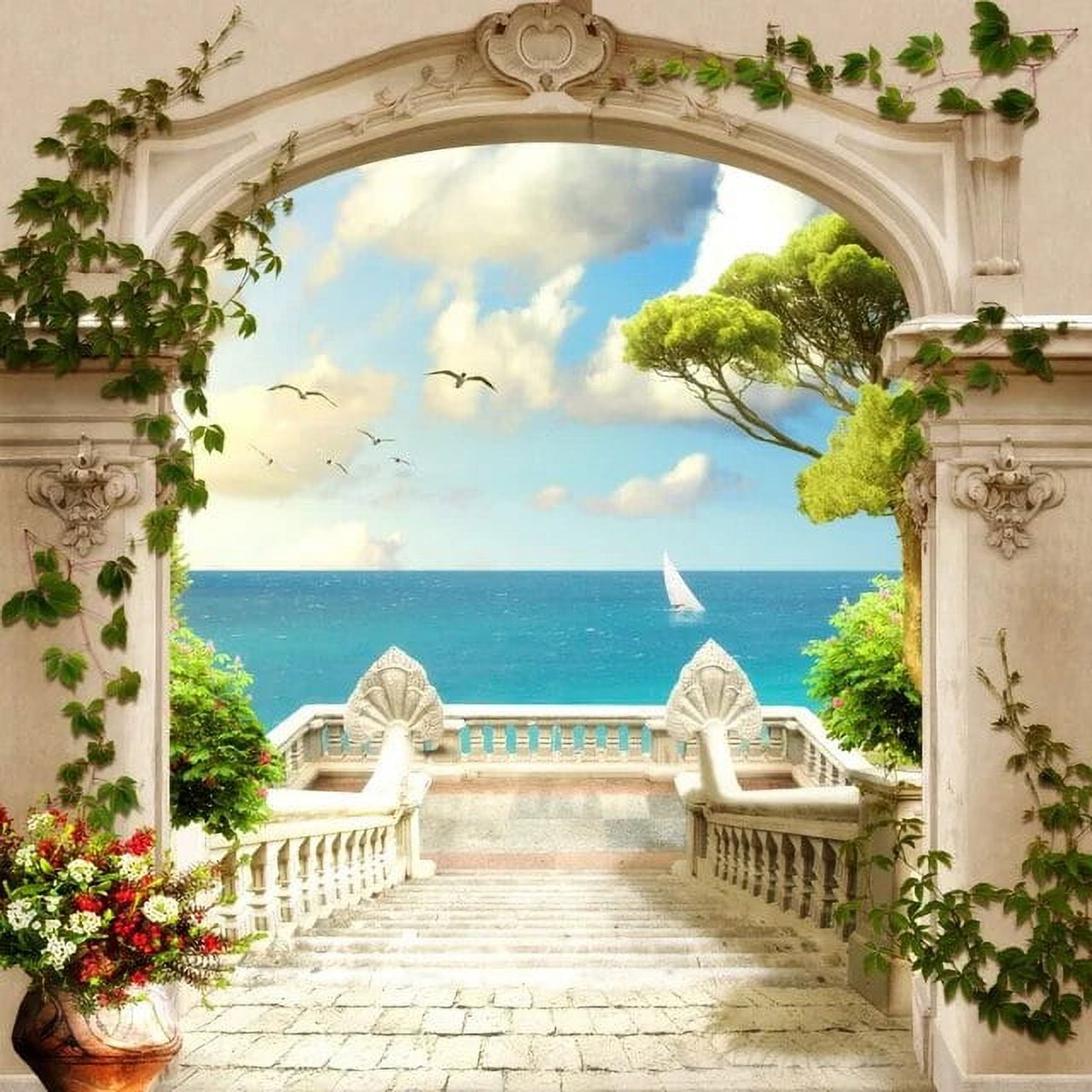 Villa Sea Arch Door Flower Scene Wedding Photographic Backdrops ...