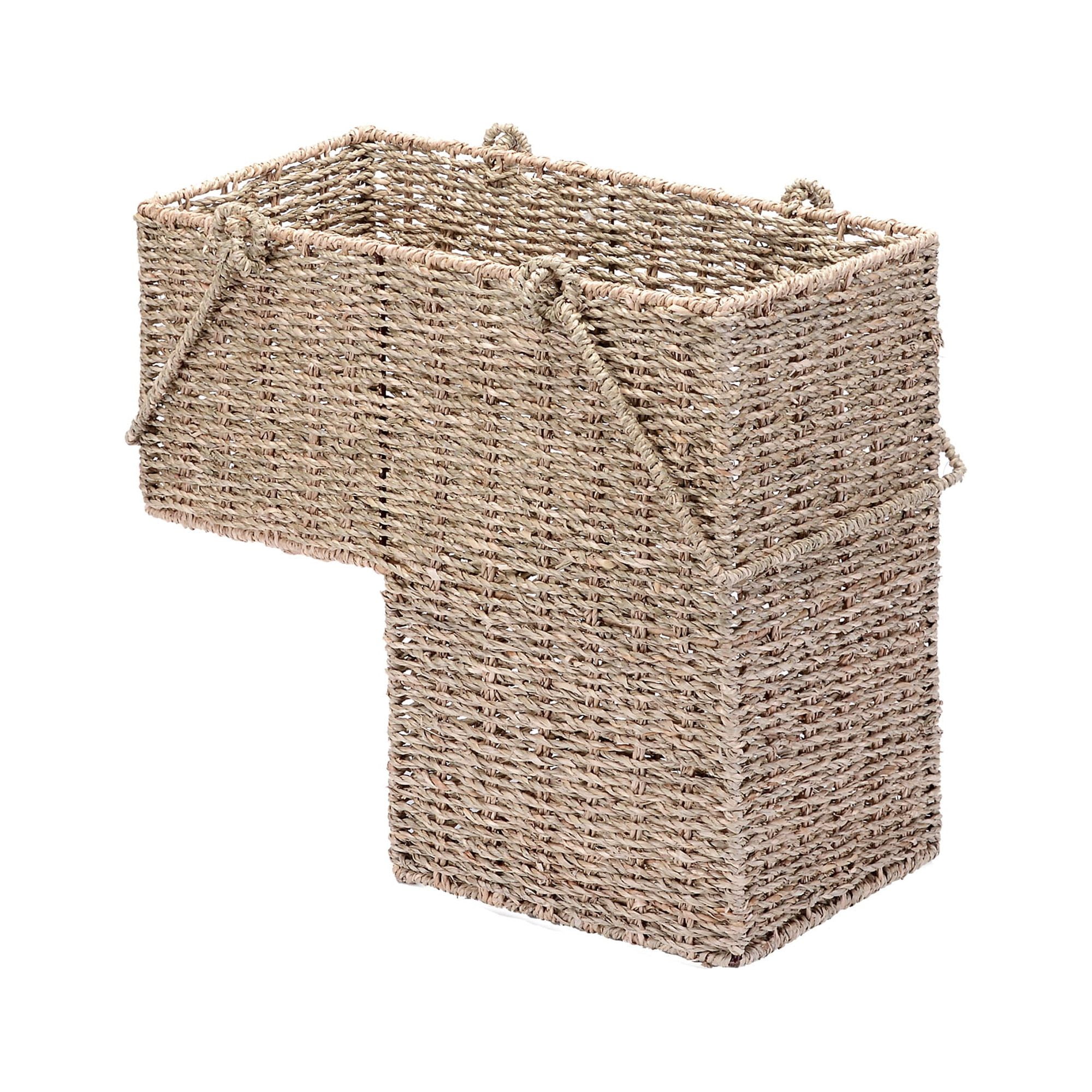 Villacera 14-Inch Woven Seagrass Wicker Staircase Basket with Handles ...