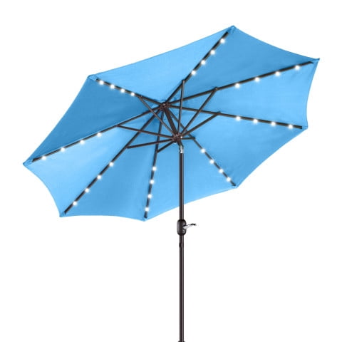 Villacera 9FT Outdoor Patio Umbrella with Solar Lights and Tilt, Blue ...