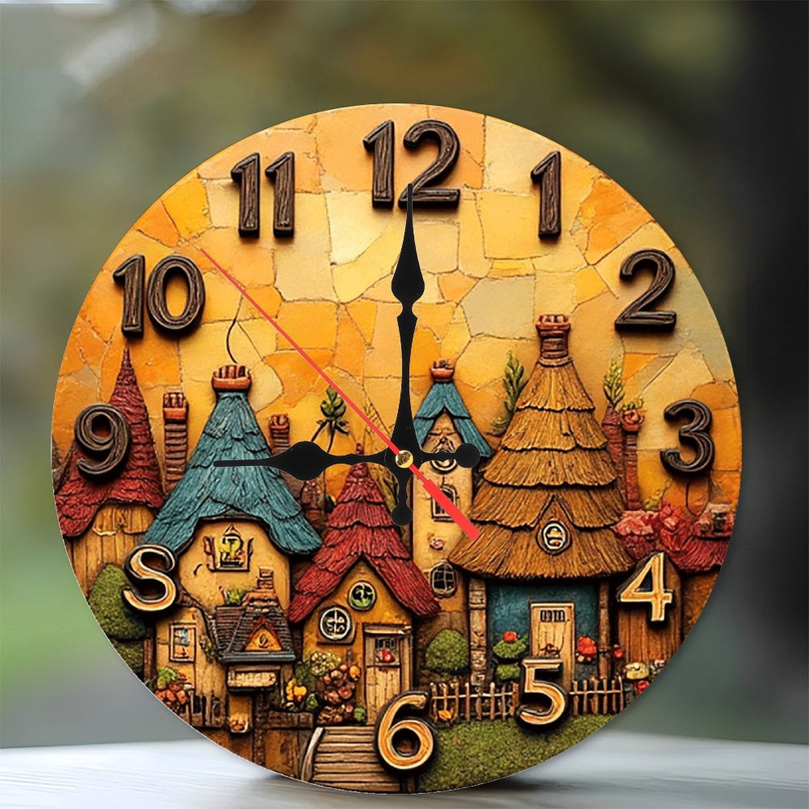 Village Cottage Style Wall Clock Home Decor 10-Inch Silent Wooden Wall ...