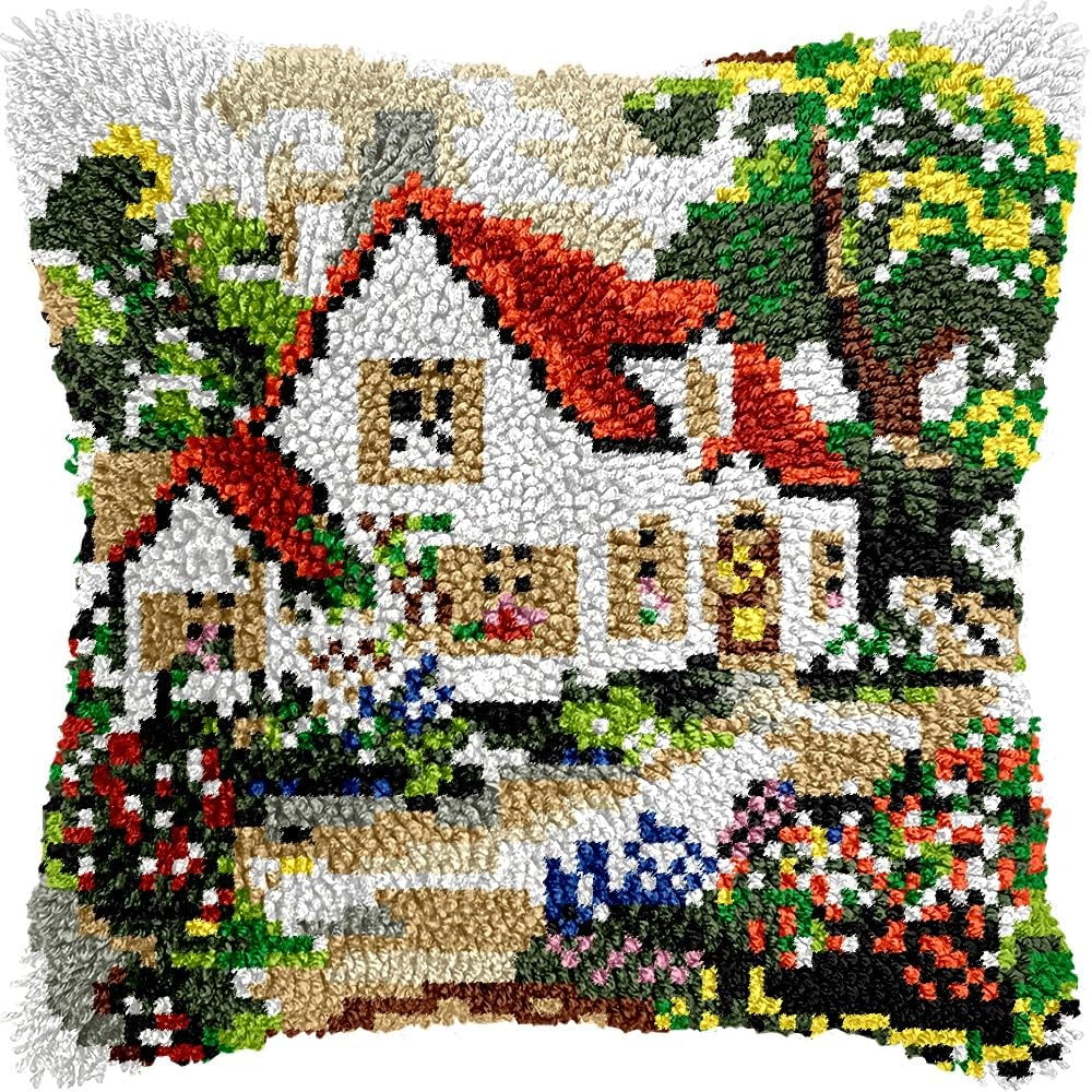 Village Garden House Latch Hook Kits Pillow DIY Rug Crochet Hook ...