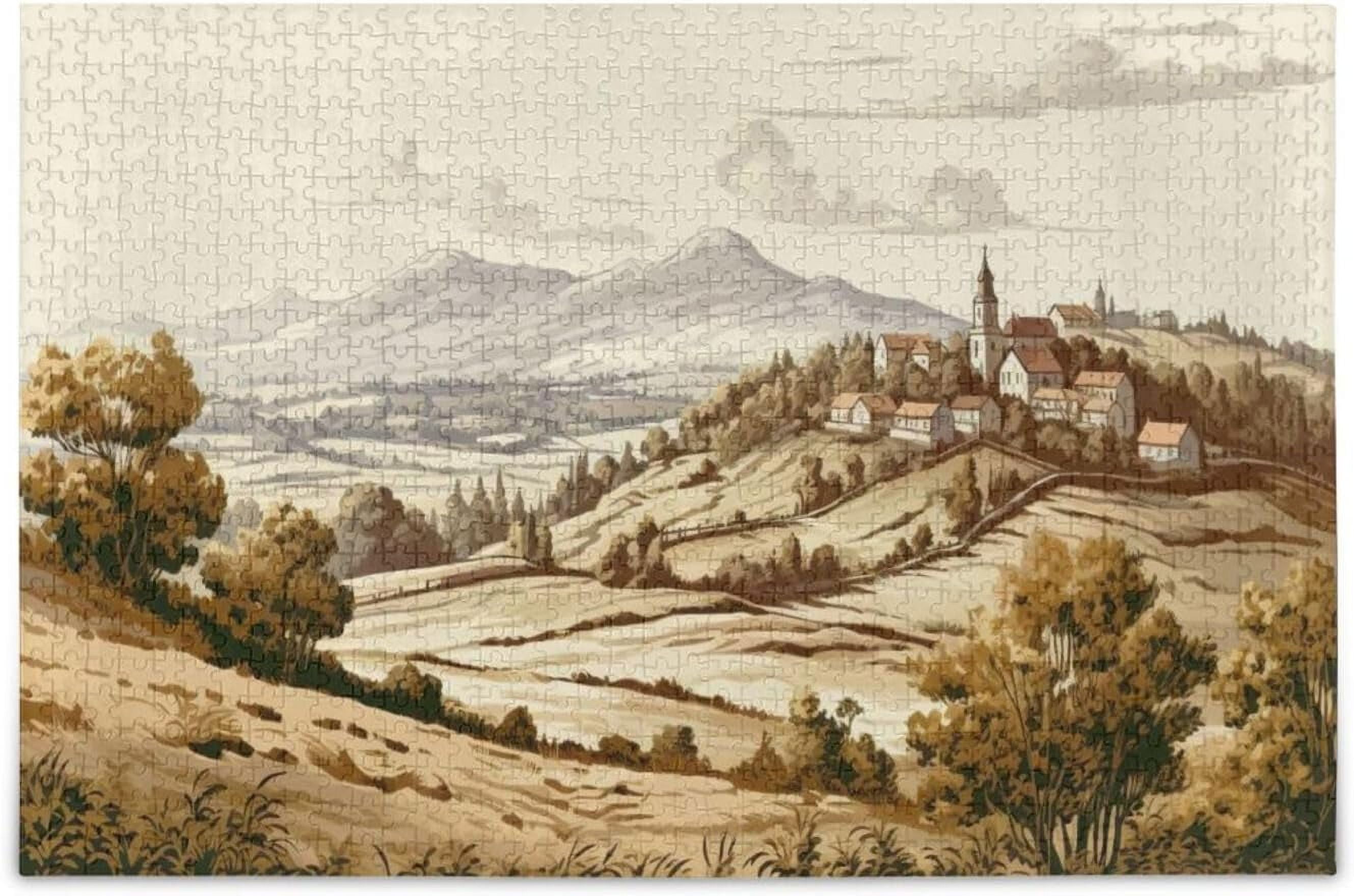 Village with Hills Puzzle 500 Pieces - Wooden Jigsaw Puzzles for Family ...