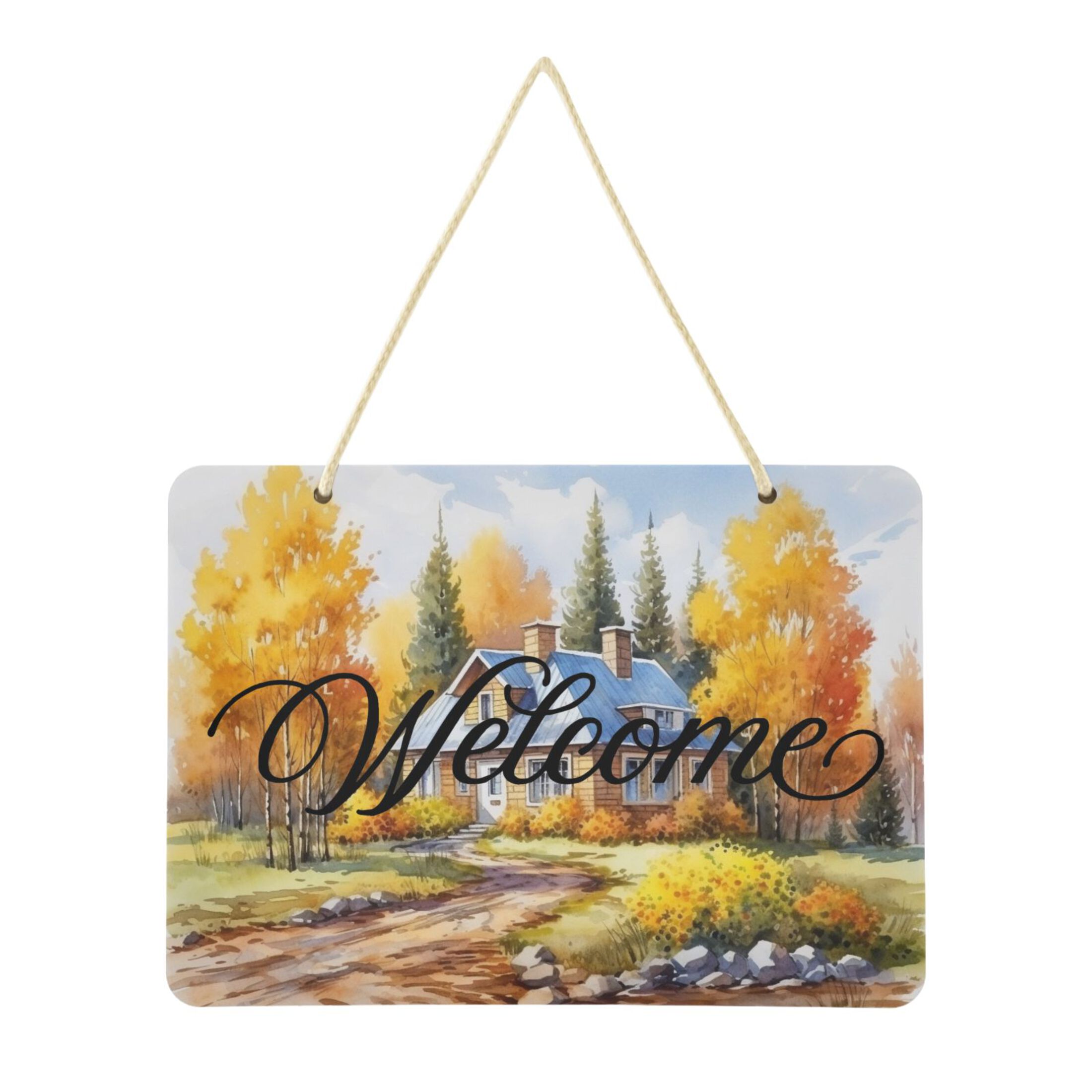 Village House in Forest Welcome Sign Front Door PVC 14x10 inch Hanger ...