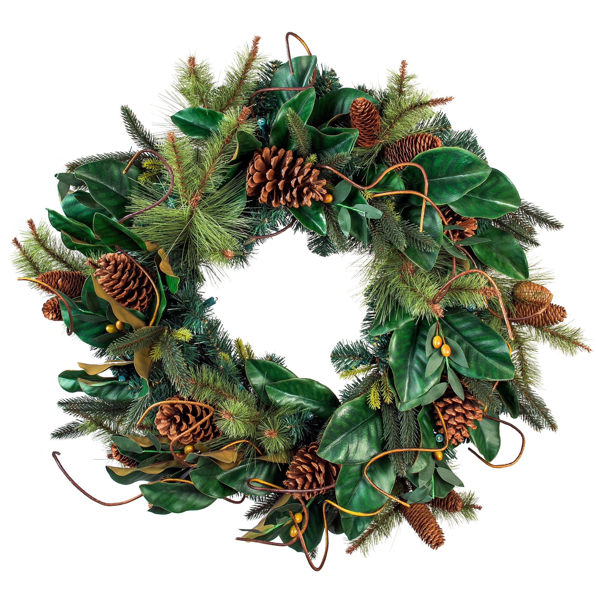 Village Lighting 30 in. Pre-Lit LED Christmas Wreath, Magnolia Leaf ...