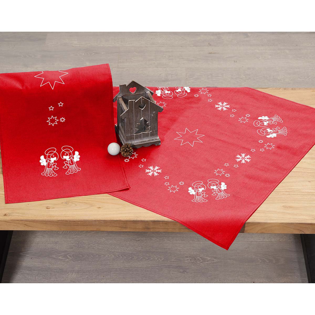 Village Linens™ Angels & Stars Table Topper & Runner Stamped Embroidery ...