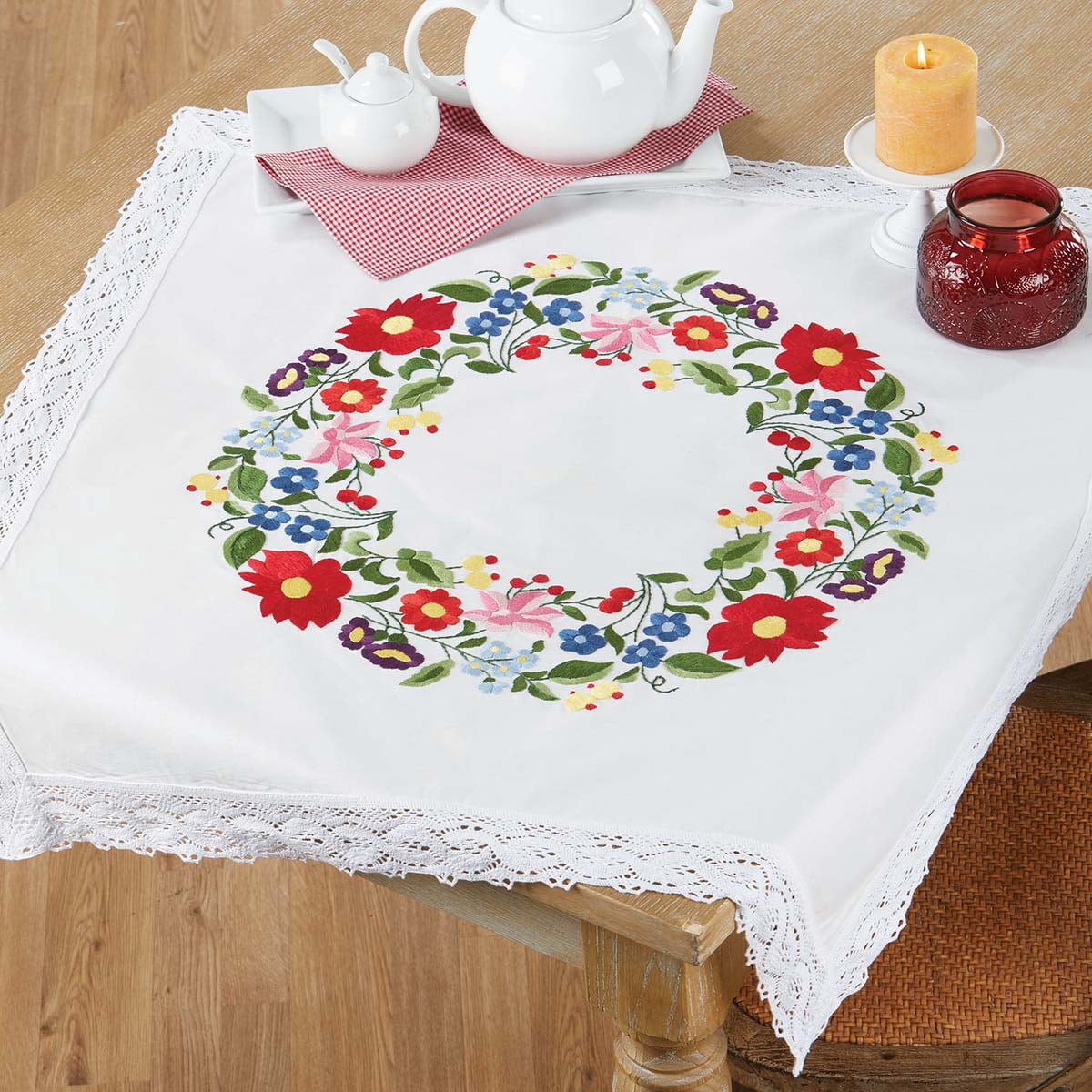 Village Linens™ Circle of Flowers Stamped Embroidery - Walmart Business ...