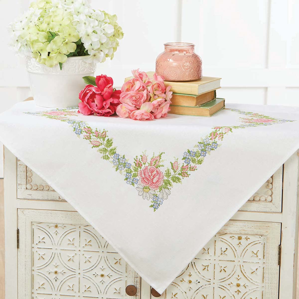 Village Linens™ Roses Border Table Topper Stamped Cross-Stitch Kit ...