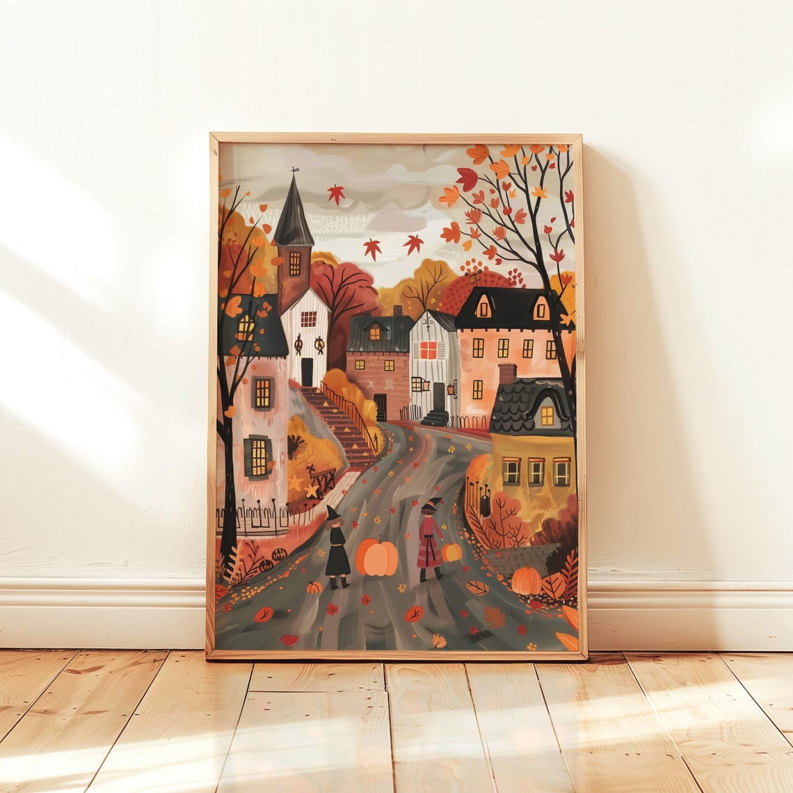 Village Poster, Cozy Fall Folk Art, Autumn Cottagecore Decor, Rustic ...