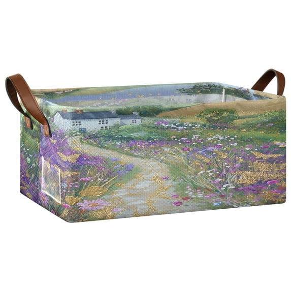 Village Scene Open Home Storage Bins Foldable Metal Frame Shelf Baskets ...