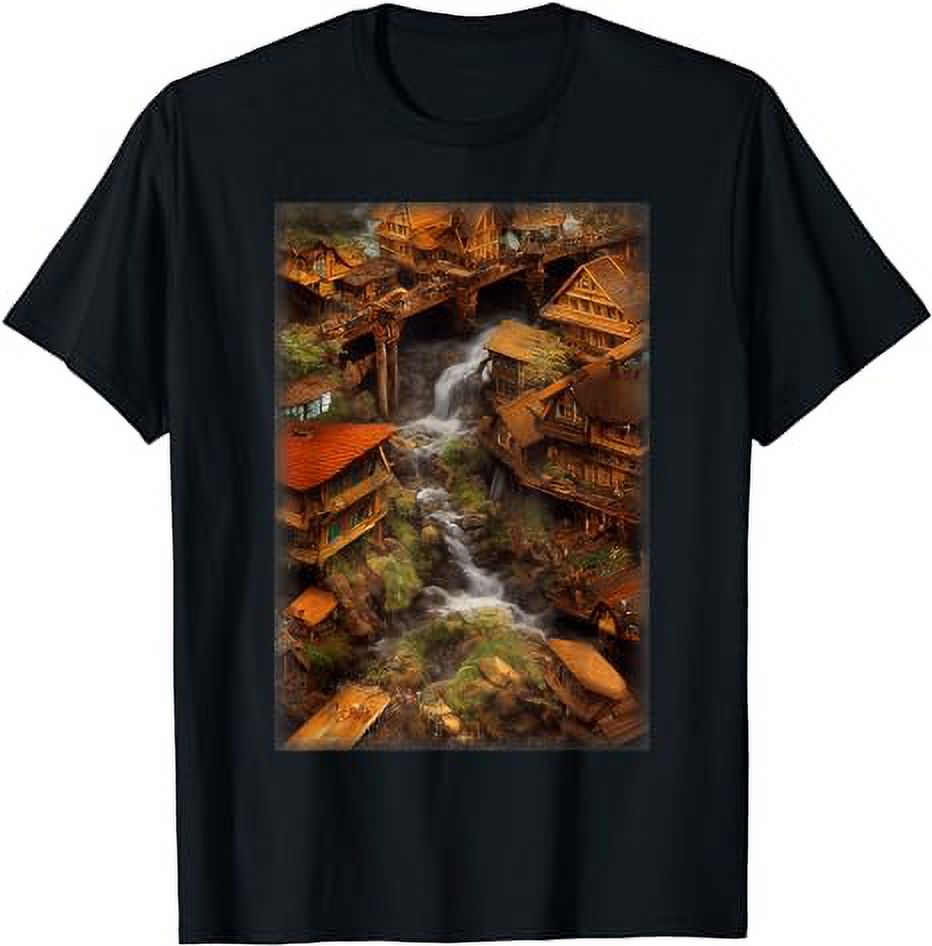 Village Square Of The Highest Peak Footbridges Waterfalls T-Shirt ...
