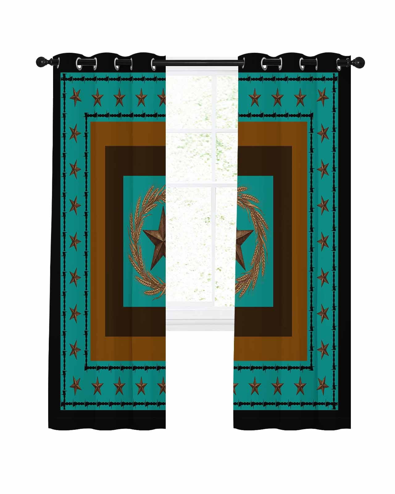 Village Stars Blackout Curtains 63 Inch Length Turquoise Western Texas ...