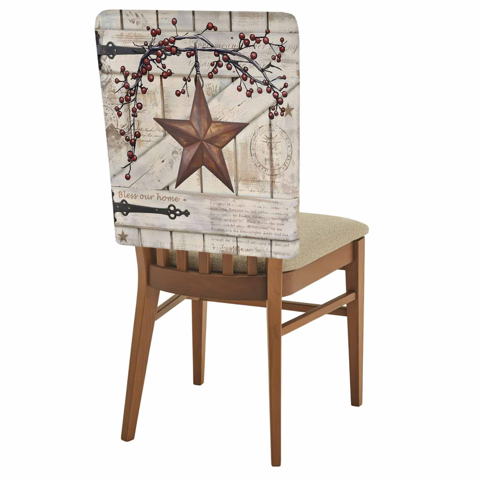 Village Stars Chair Back Covers Set of 4, Vintage Rust Yellow Star ...