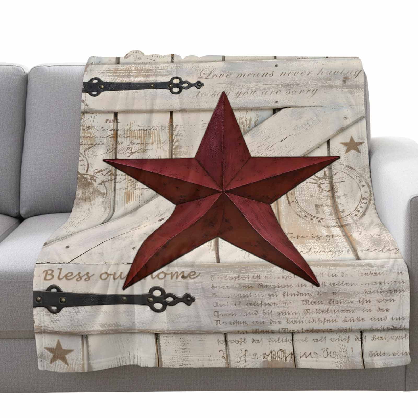 Village Stars Fleece Throw Blanket Lightweight Vintage Dark Red Star ...