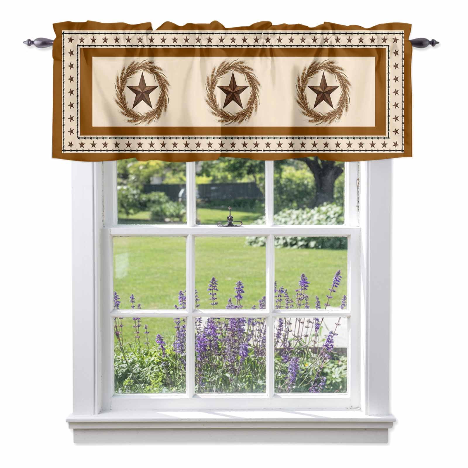 Village Stars Valance Curtain for Windows Brown Khaki Western Texas ...