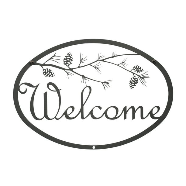 Village Wrought Iron Medium Pinecone Welcome Sign - Black - Walmart ...