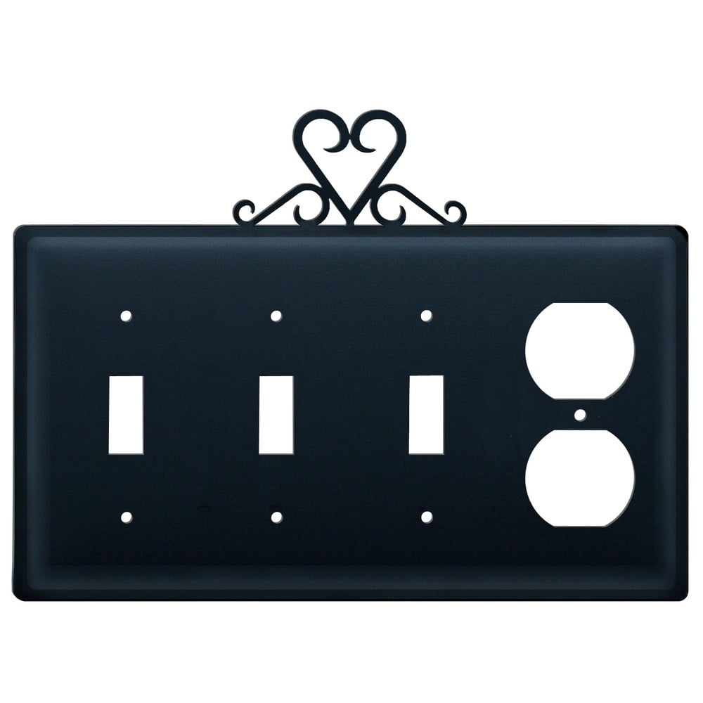 Triple Switch and Duplex Outlet Cover with Heart Accent, Black ...