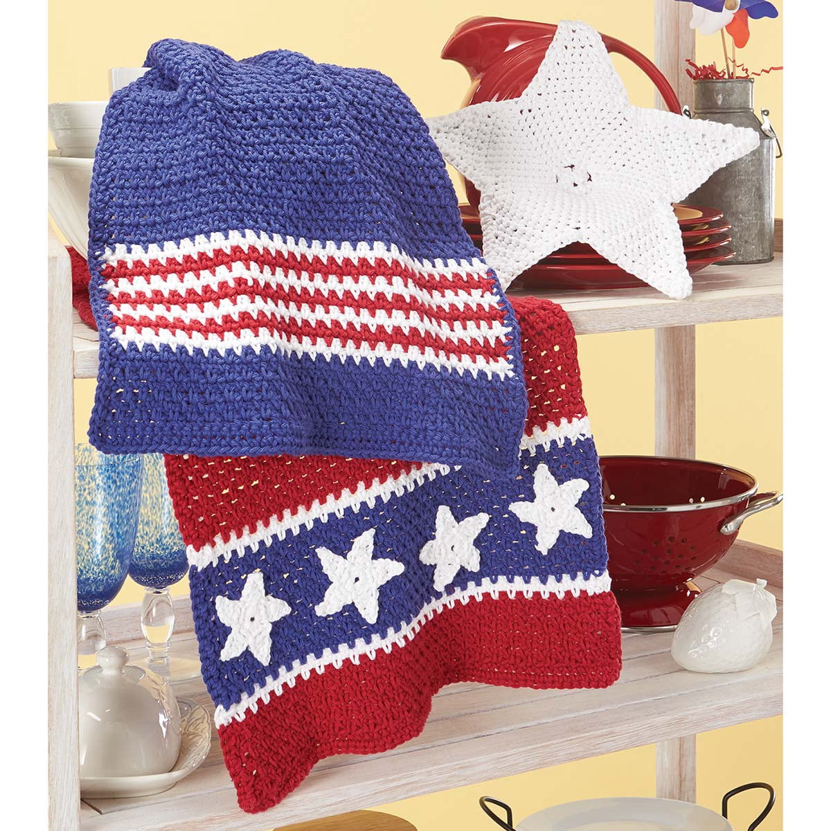 Village Yarn™ Patriotic Kitchen Towels & Stars Dishcloth Set Crochet ...
