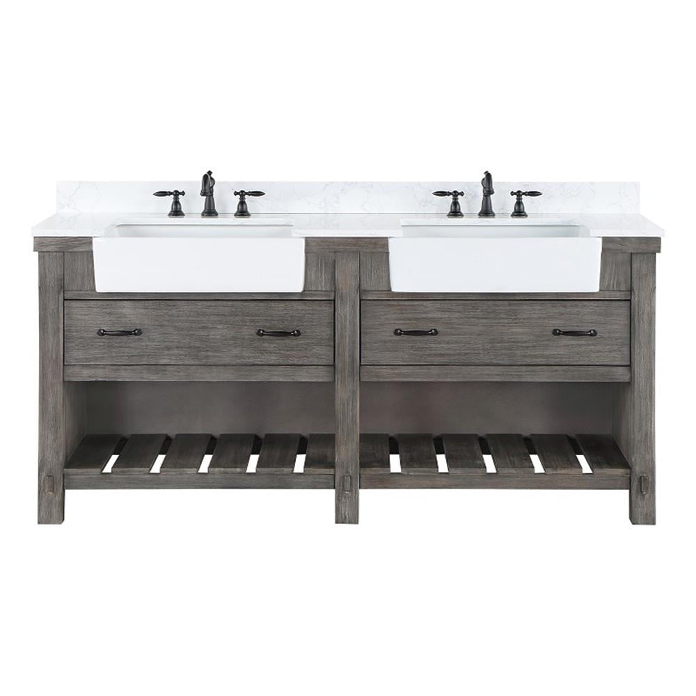 Villareal 72" Double White Farmhouse Basin Bath Vanity in Classical ...