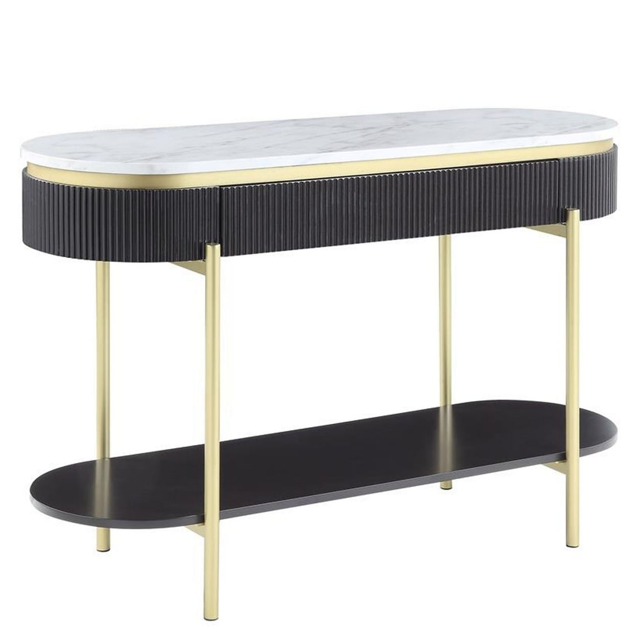 Ville 48 Inch Oblong Sofa Console Table White Faux Marble Top Reeded ...