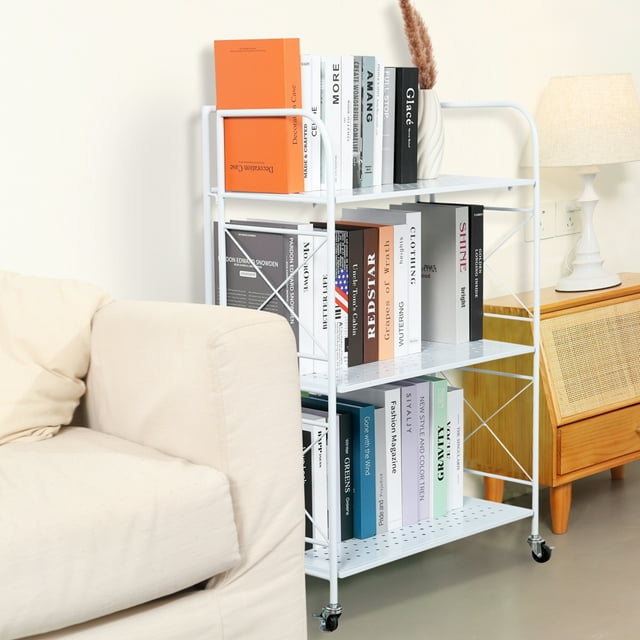 Villertech 3 Tier Folding Metal Shelf with Wheels,Kitchen,study,Garage ...