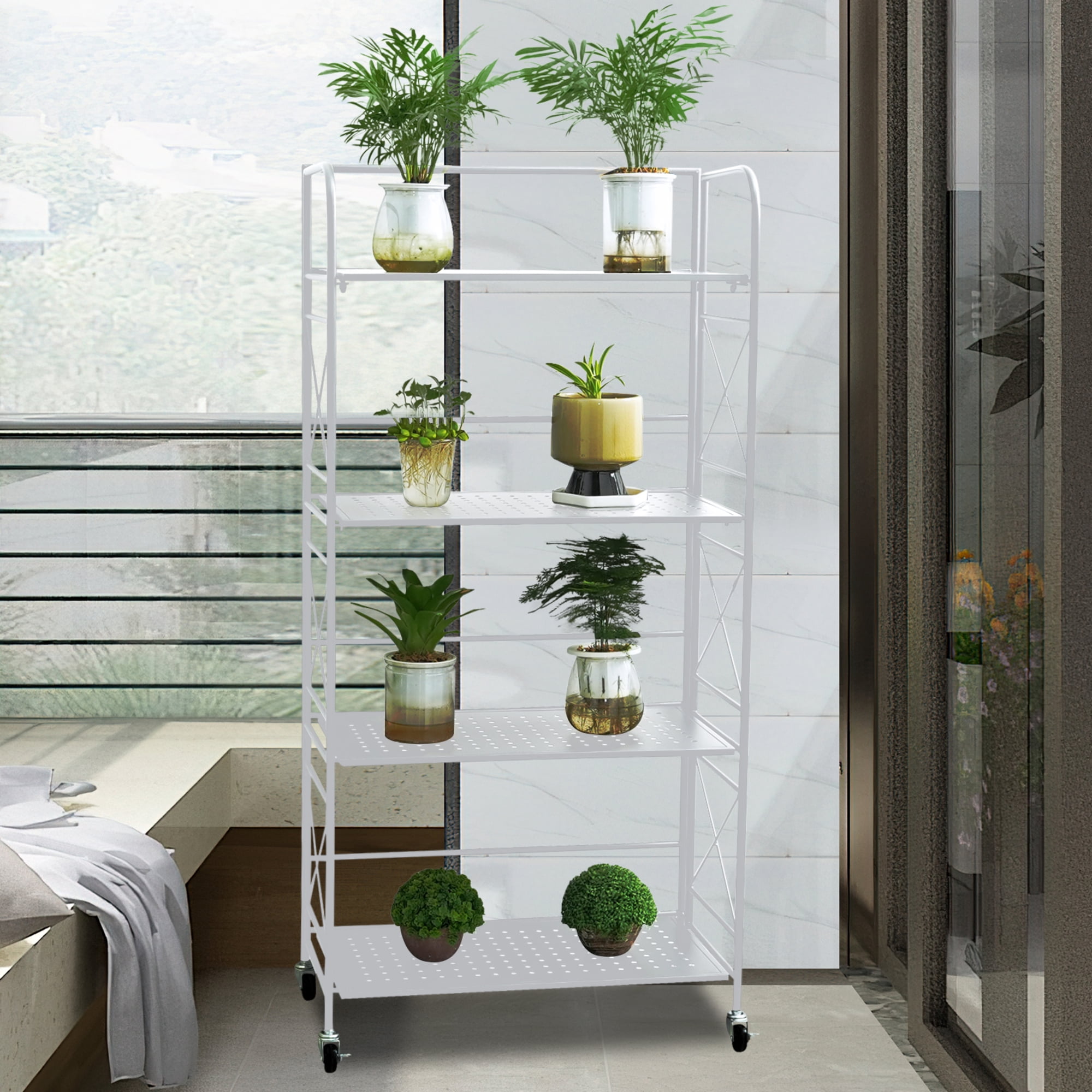 Villertech 4 Tier Folding Metal Shelf with Wheels,Kitchen,study,Garage ...