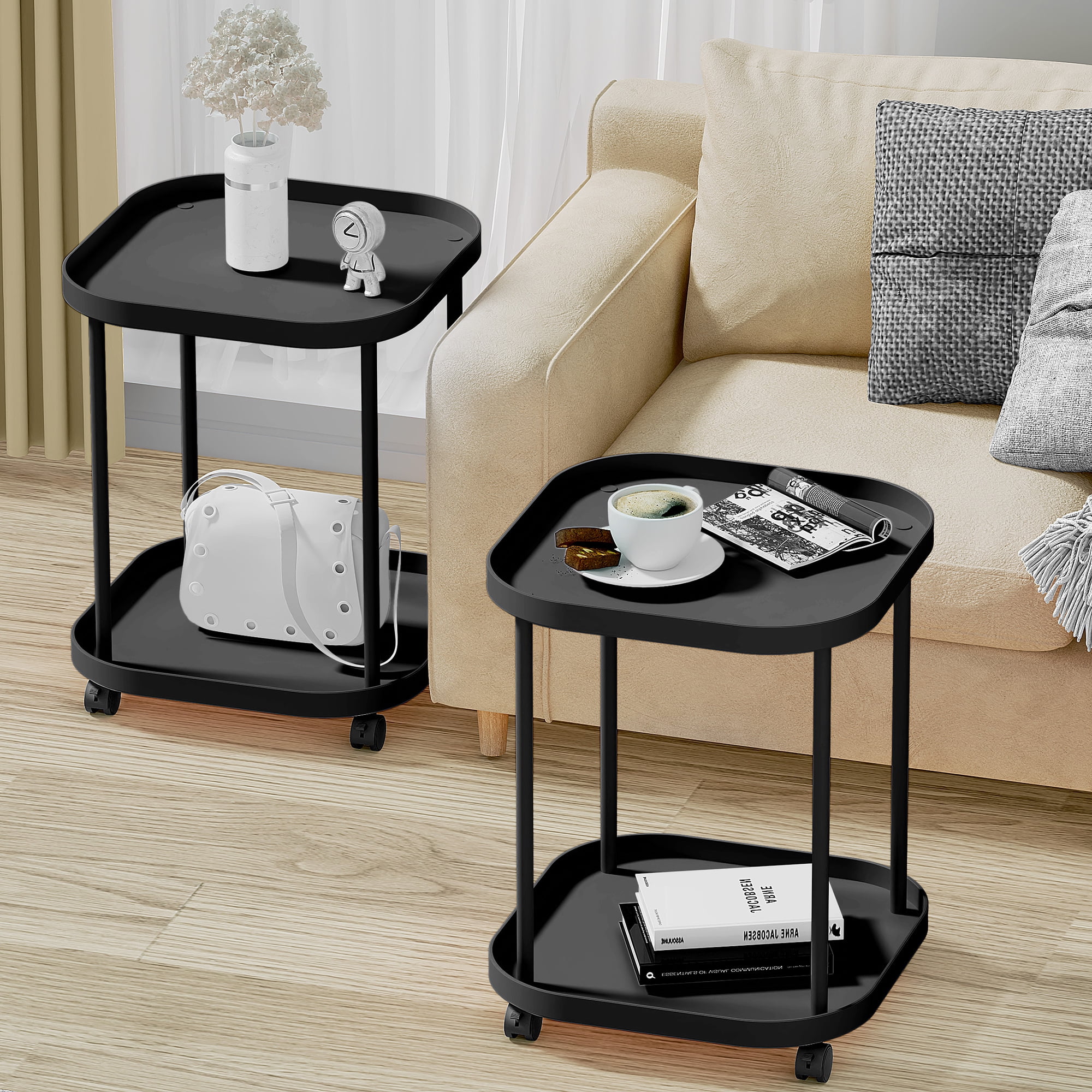 Villertech End Table with Wheels,Sofa Side Table ,Modern Nightstand for ...