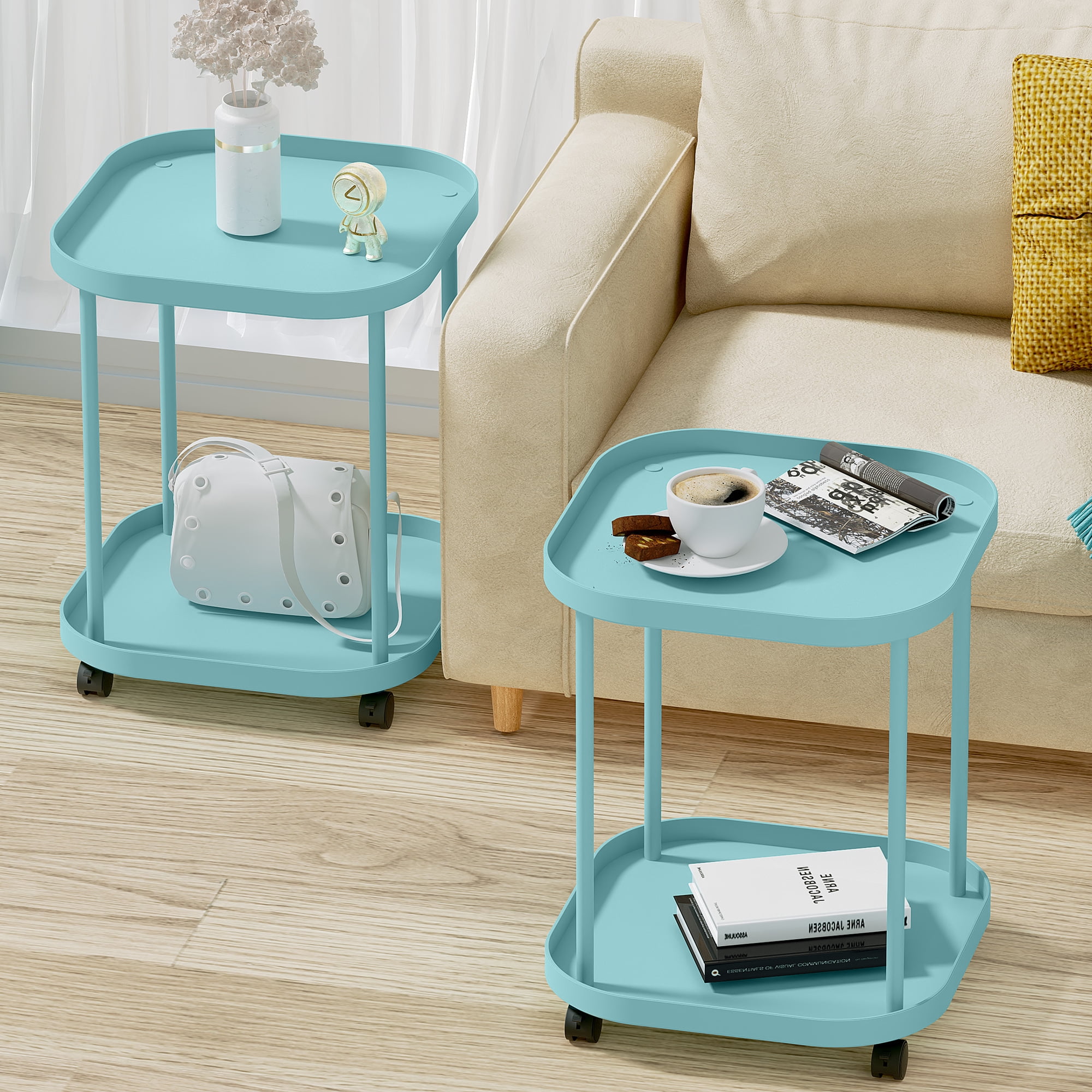 Villertech End Table with Wheels,Sofa Side Table,Modern Nightstand for ...