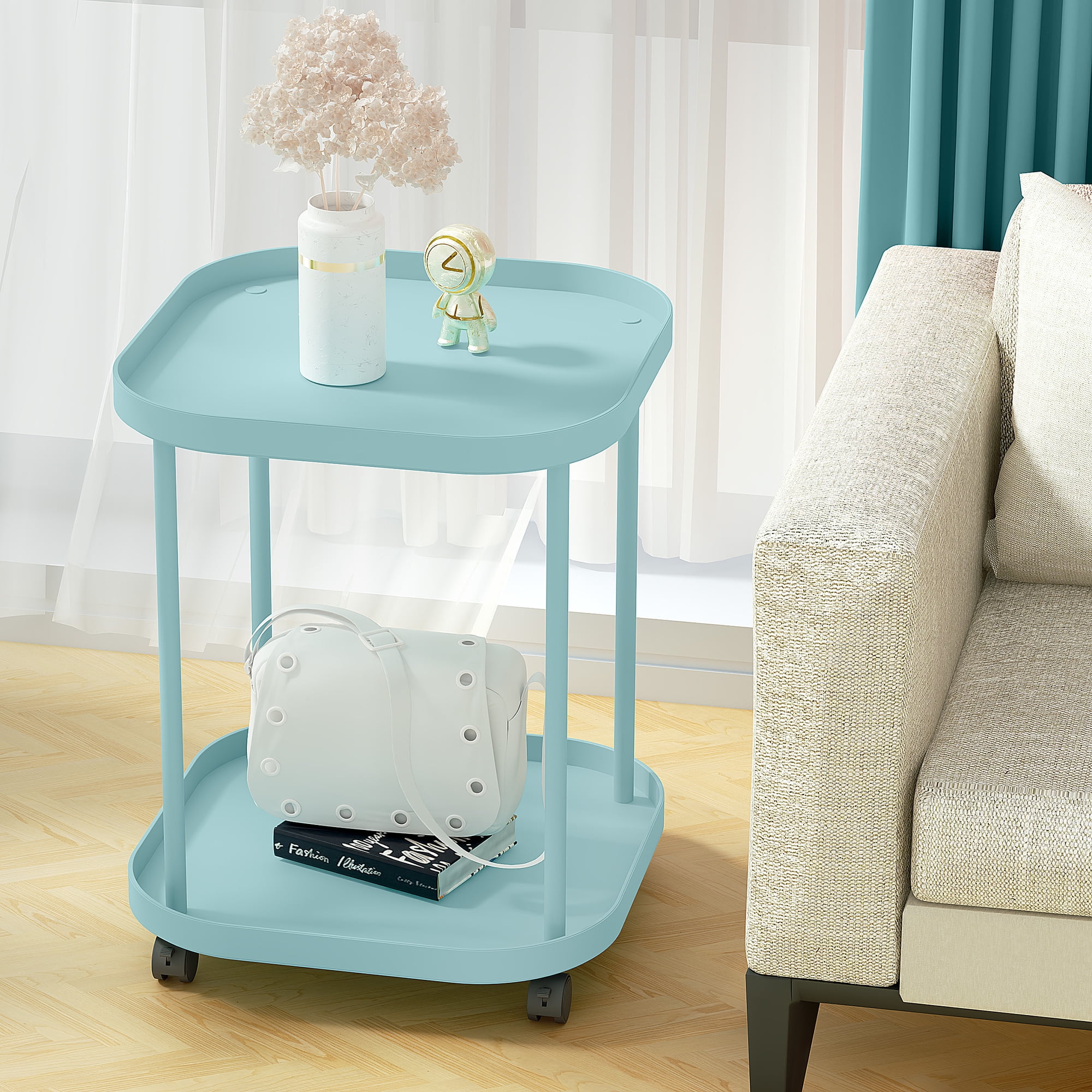 Villertech End Table with Wheels,Sofa Side Table,Modern Nightstand for ...