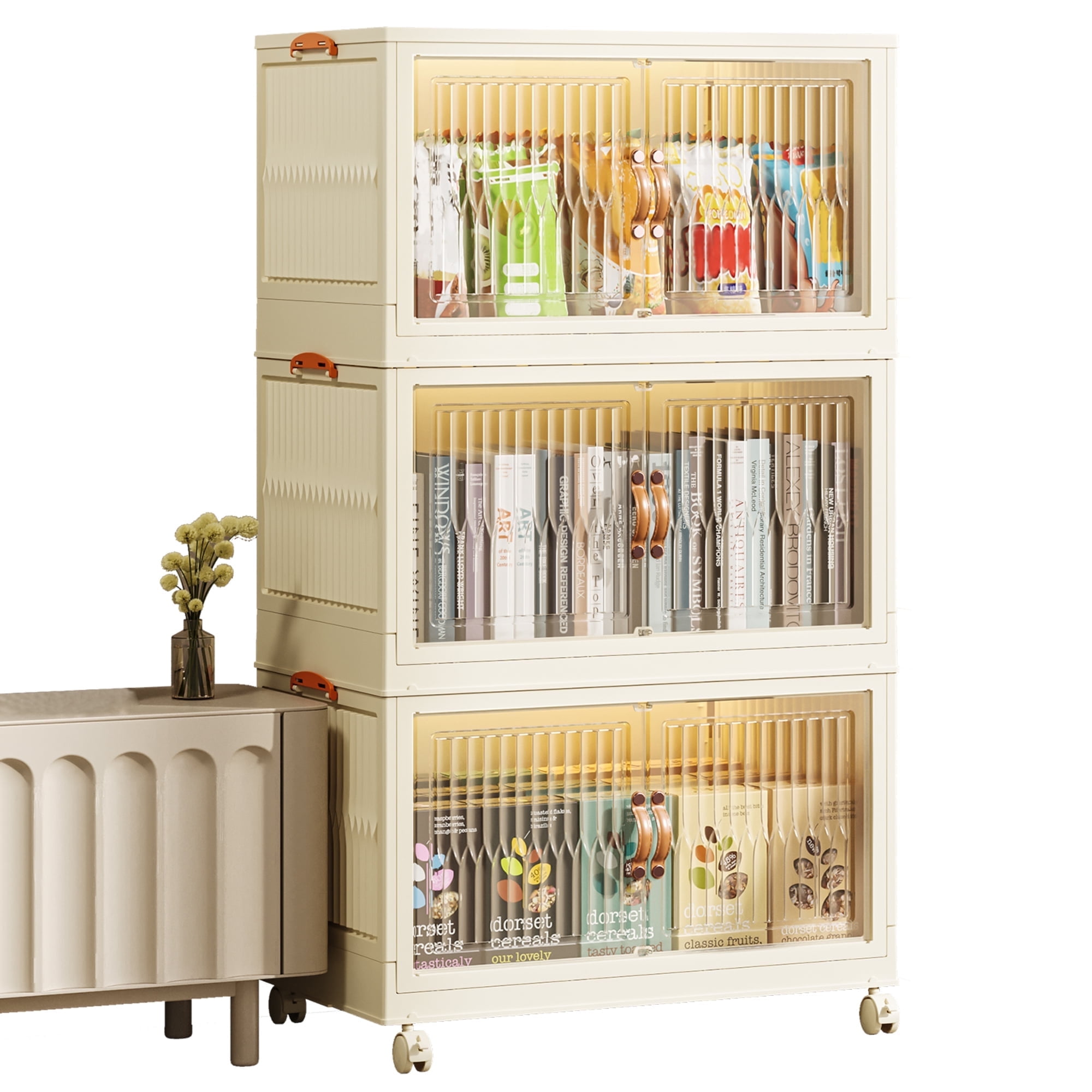 Villertech Stackable Plastic Storage Bins with Wheels,Folding Storage ...