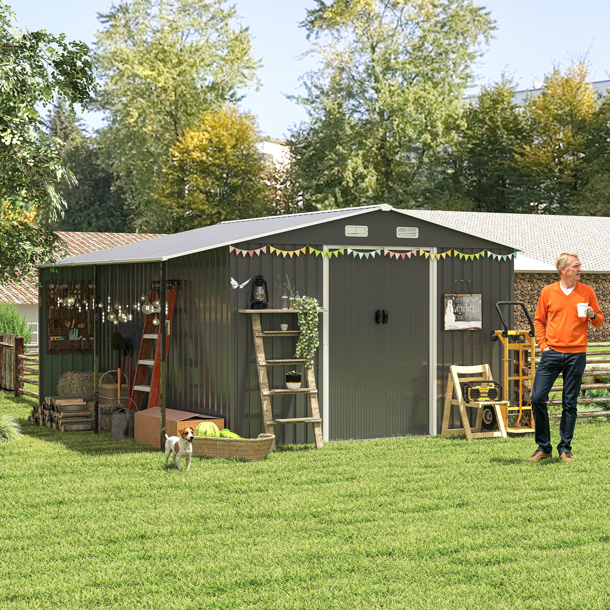 Villeston 10x12 Ft Outdoor Storage Shed with Lockable Doors, Windows ...