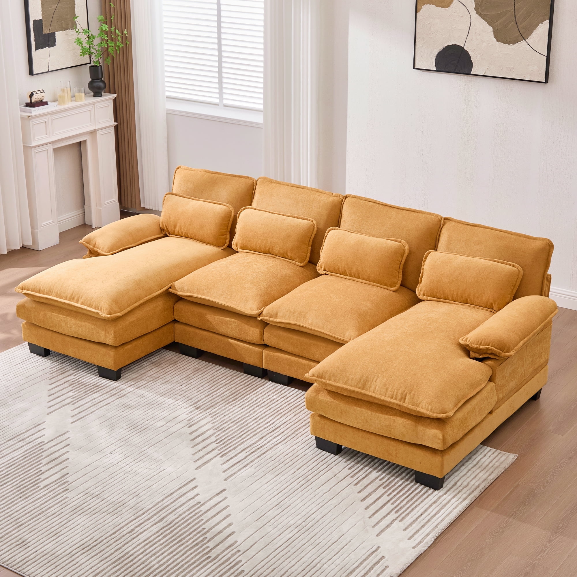 Villeston 110" U Shaped 4-Seat Chenille Sectional Sofa for Living Room ...