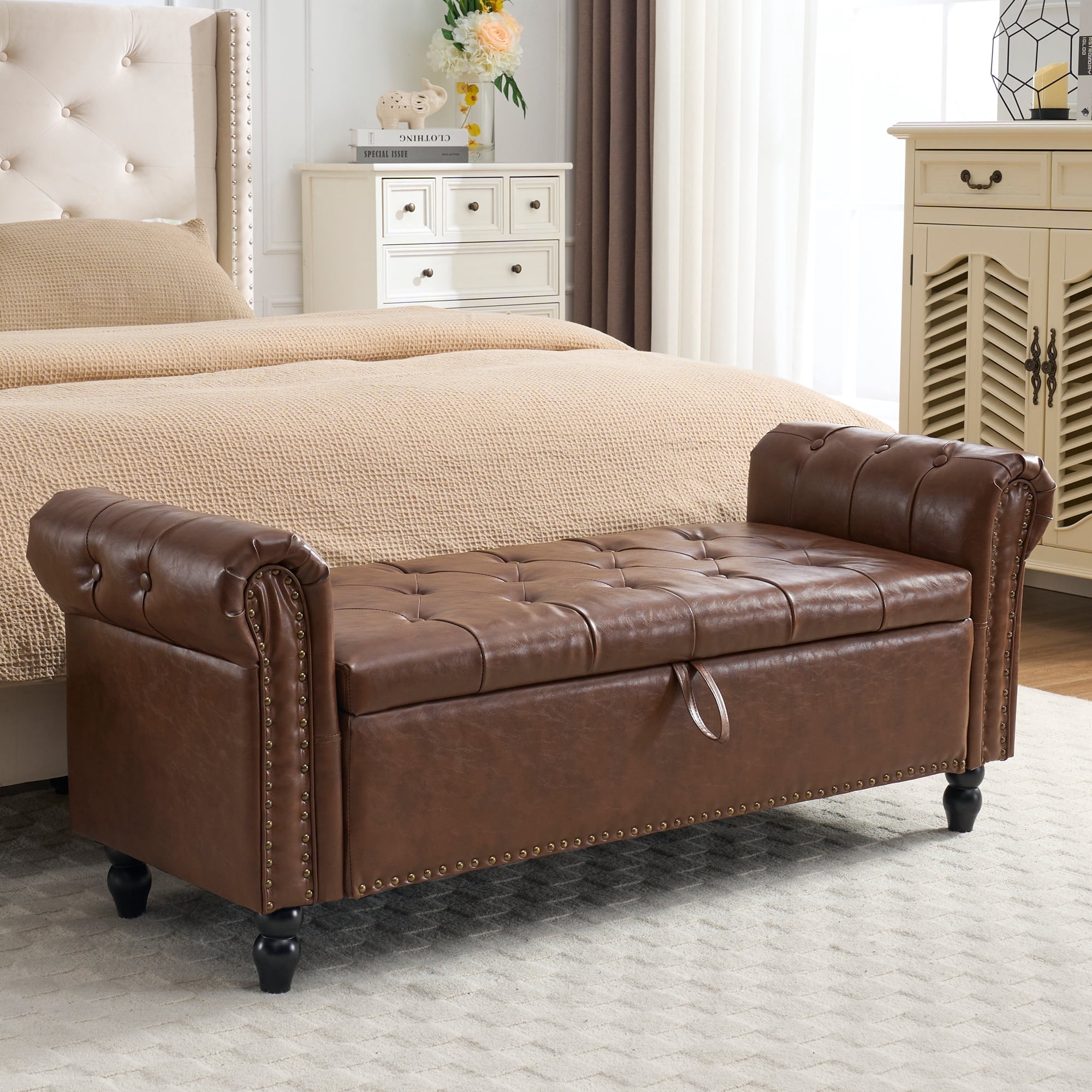 Villeston 55” Storage Ottoman Ottoman with Storage, Bedroom Ottoman for ...