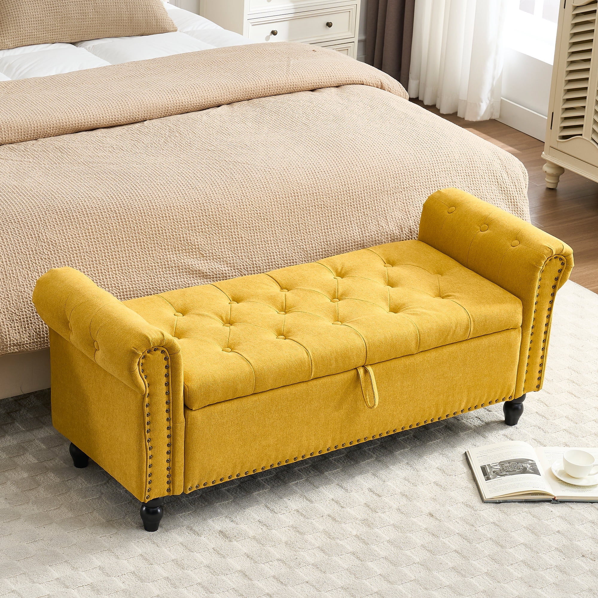 Villeston 55” Storage Ottoman Ottoman with Storage, Bedroom Ottoman for ...