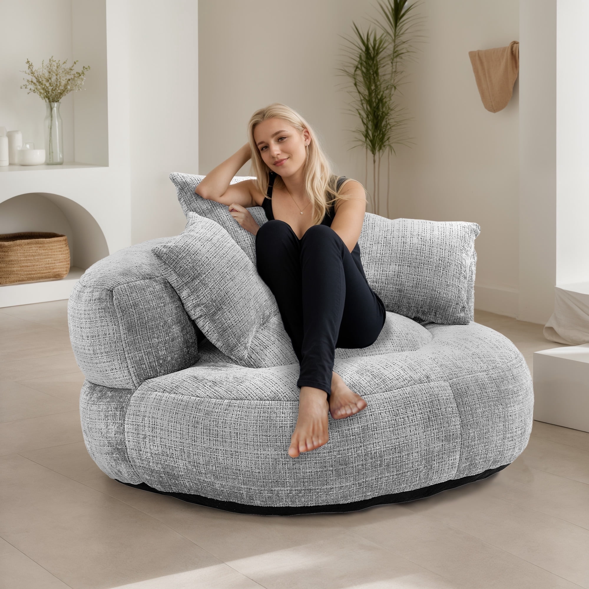 Villeston Chenille High Back Lazy Boy Sofa with Throw Pillows for ...