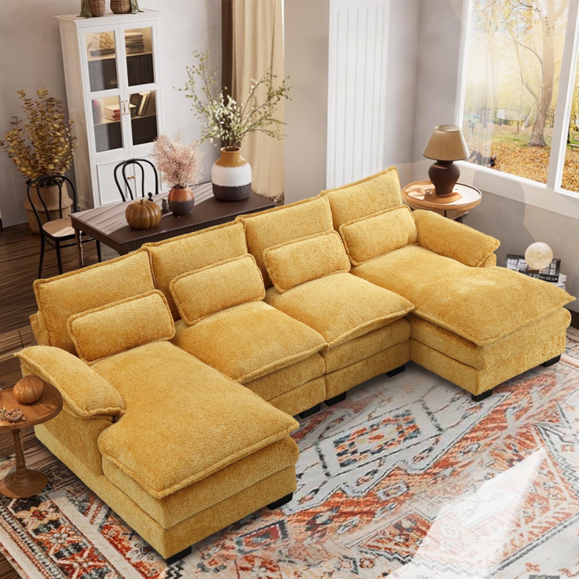 Villeston Modern U-Shape Sectional Sofa , 4 Seat Lounge Sleeper with ...