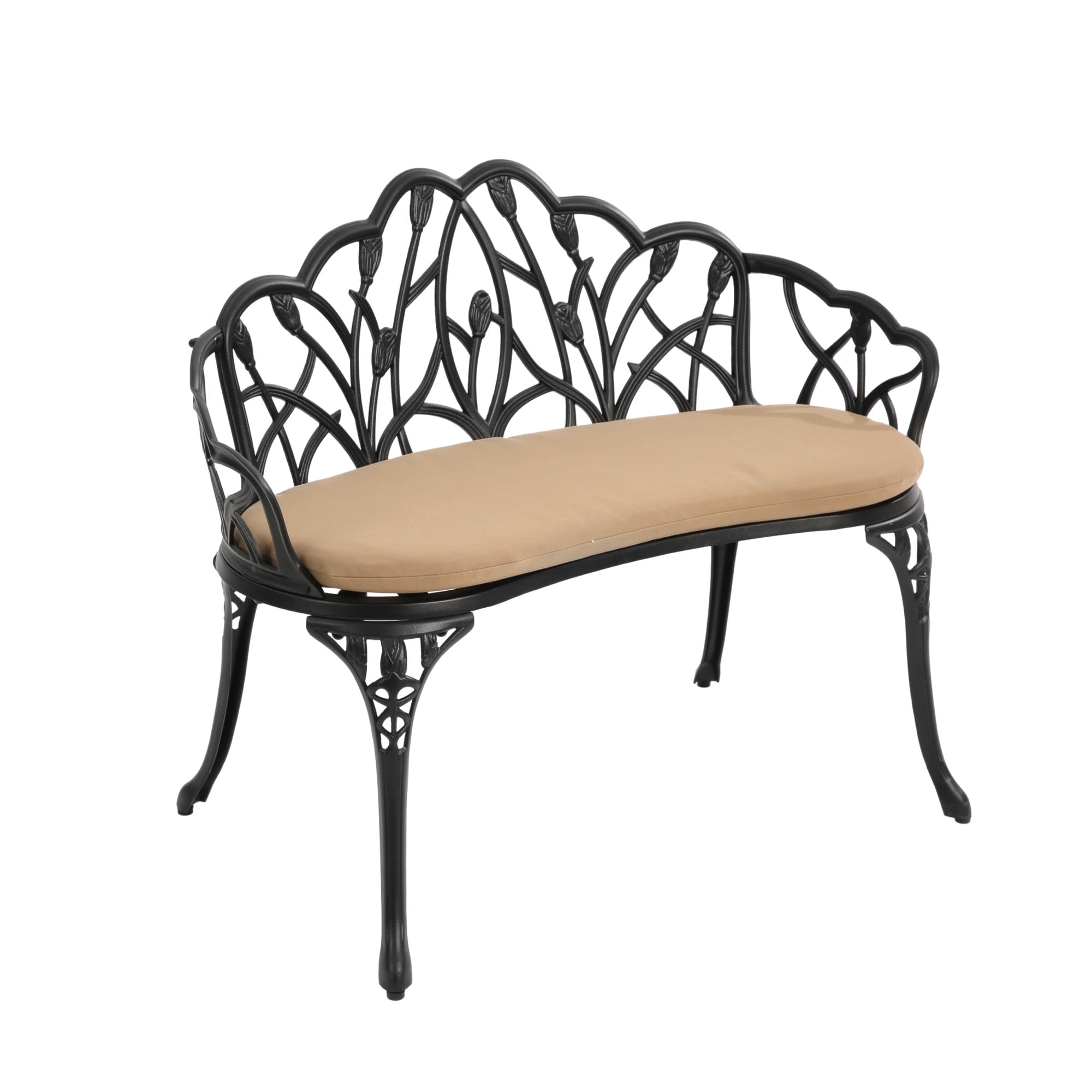 Villeston Outdoor Patio Bench waterproof, with cushion Cast Aluminum ...