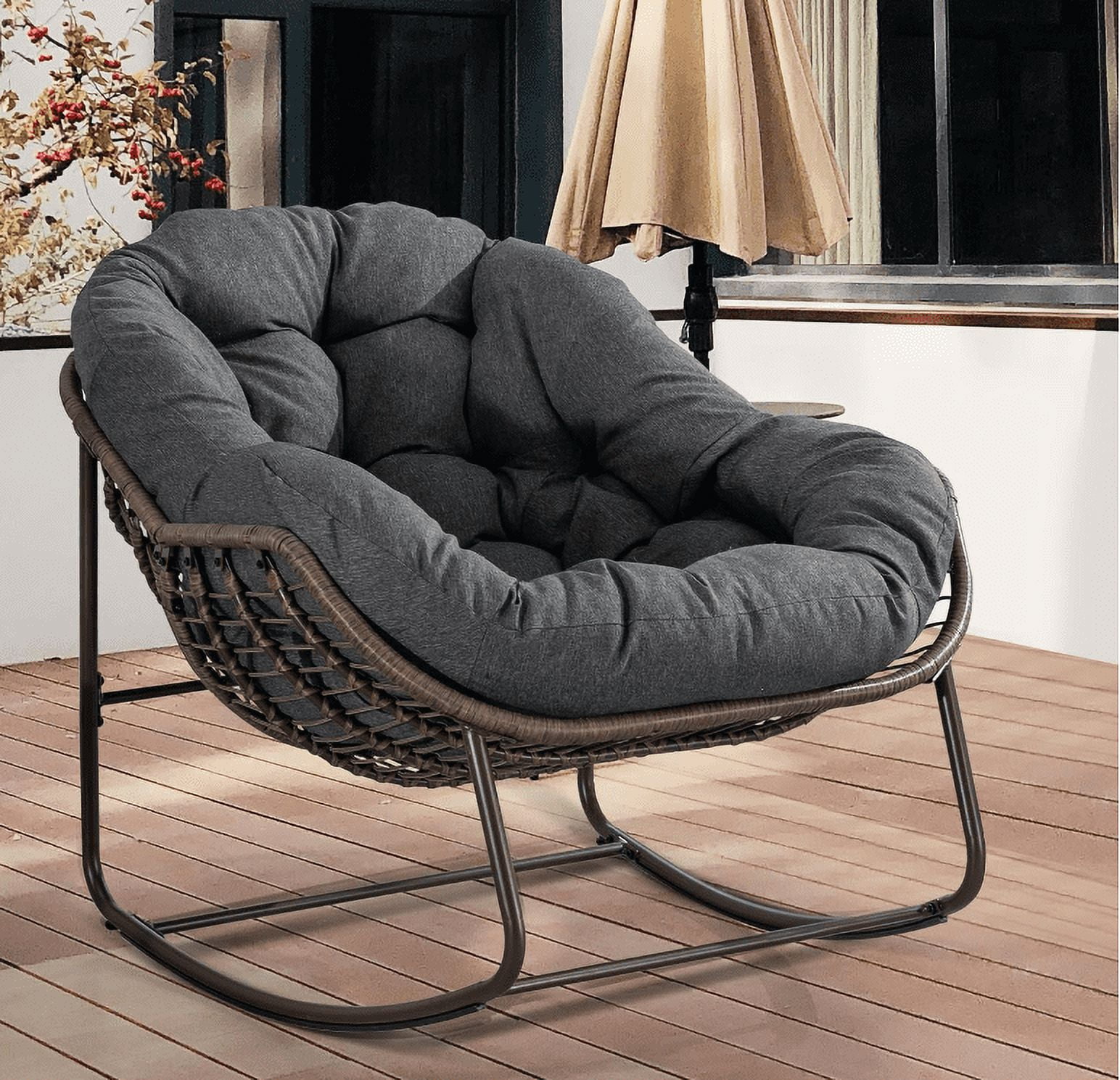 Villeston Oversized Patio Rocking Chair, Papasan Egg Rocker with ...