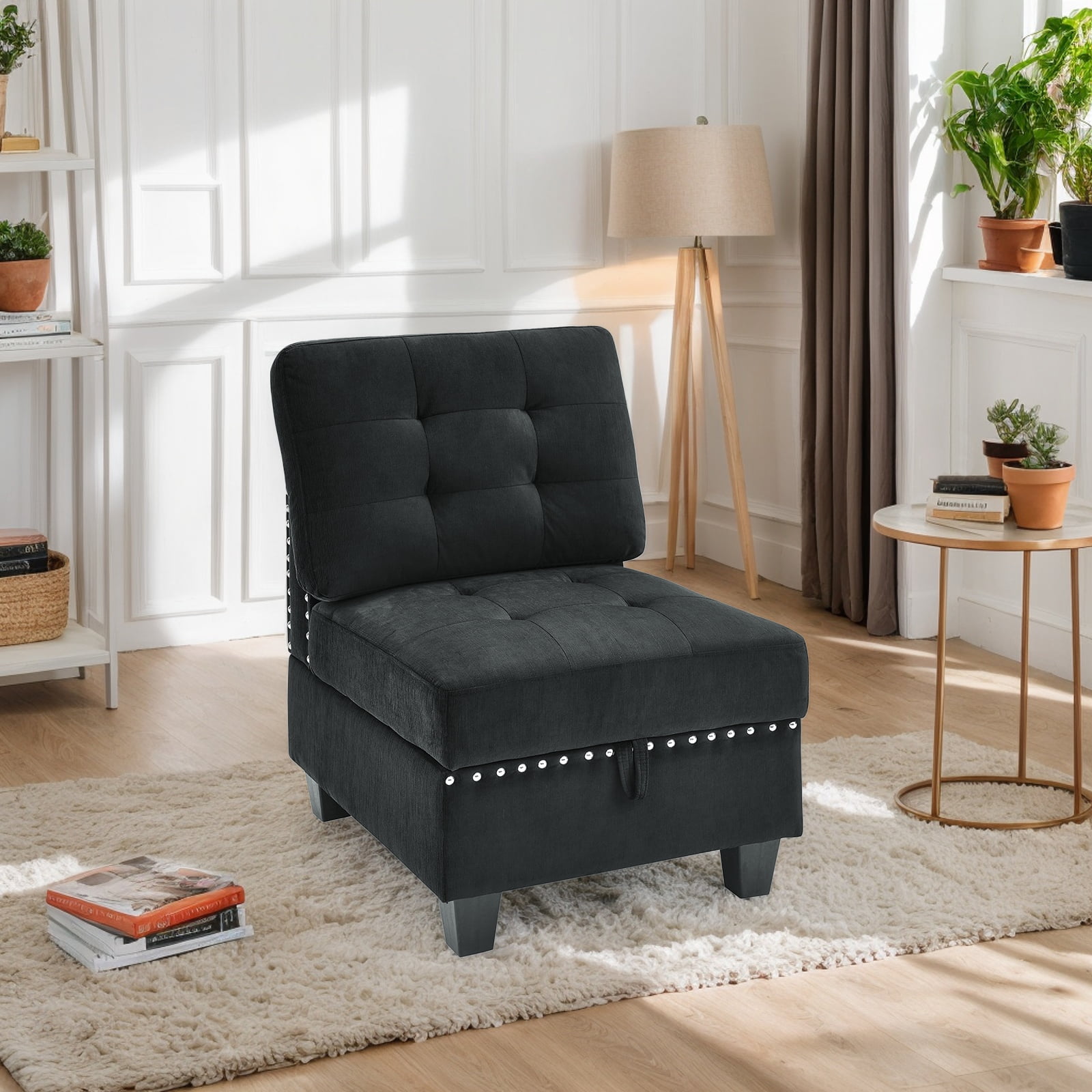 Villeston Single Sofa Side Chair Velvet Upholstered with Nailheads for ...