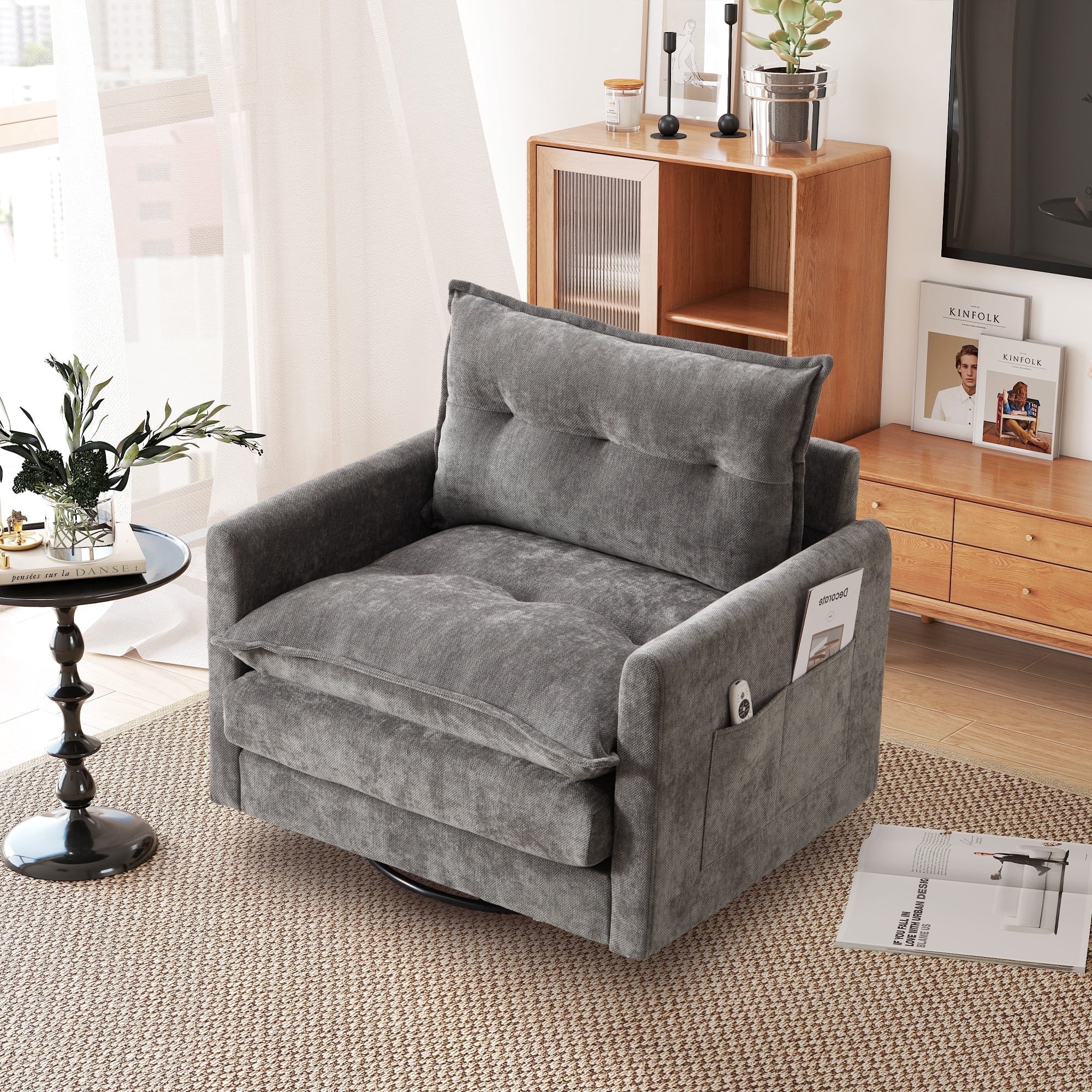 Villeston Swivel Accent Chair, 36.2"W Oversize Chenille Armchair with ...
