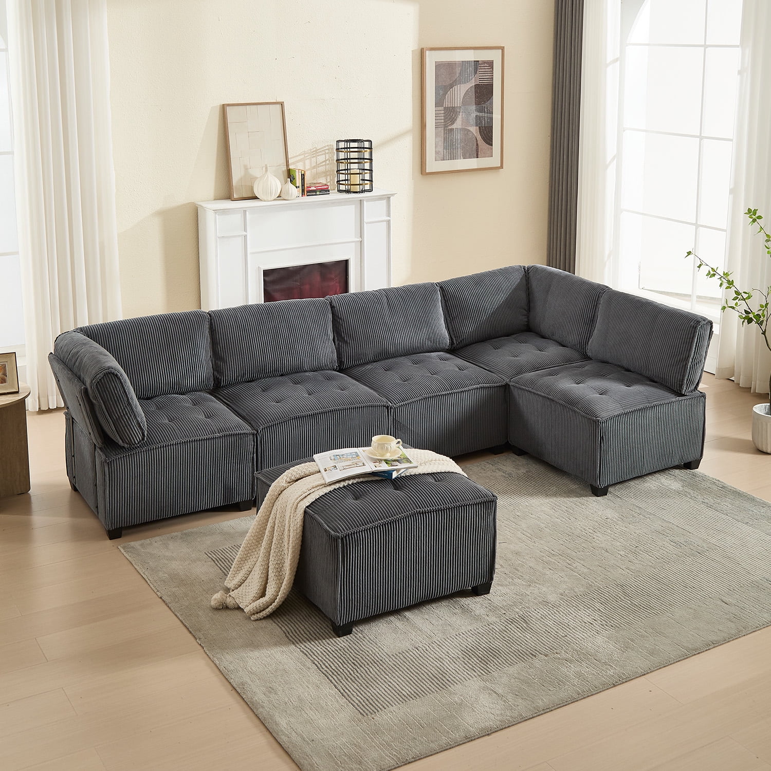 Villeston U-Shaped Sectional Sofa for Living Room, 4 Seat Sofa Couch ...