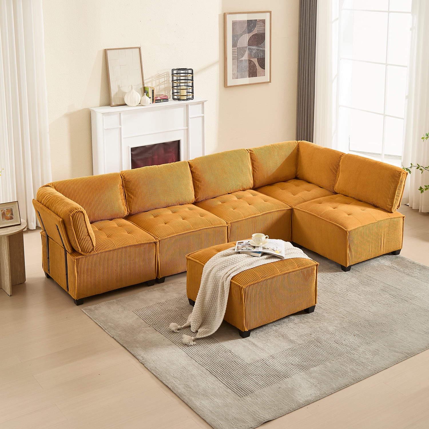 Villeston U-Shaped Sectional Sofa for Living Room, 4 Seat Sofa Couch ...